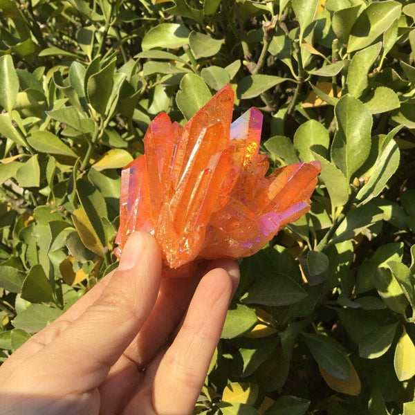 Orange Aura Natural Quartz Crystal Cluster- Minerals Quartz Cluster Po ...