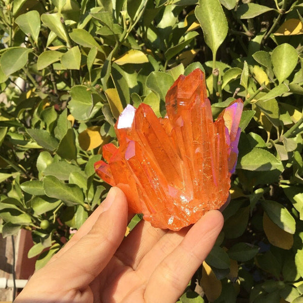 Orange Aura Natural Quartz Crystal Cluster- Minerals Quartz Cluster Po ...