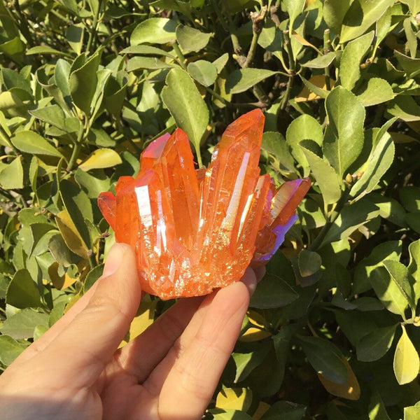 Orange Aura Natural Quartz Crystal Cluster- Minerals Quartz Cluster Po ...