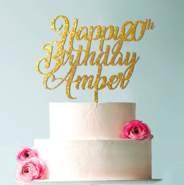 Personalized Happy Birthday Cake Topper, Glitter Birthday Cake Topper ...